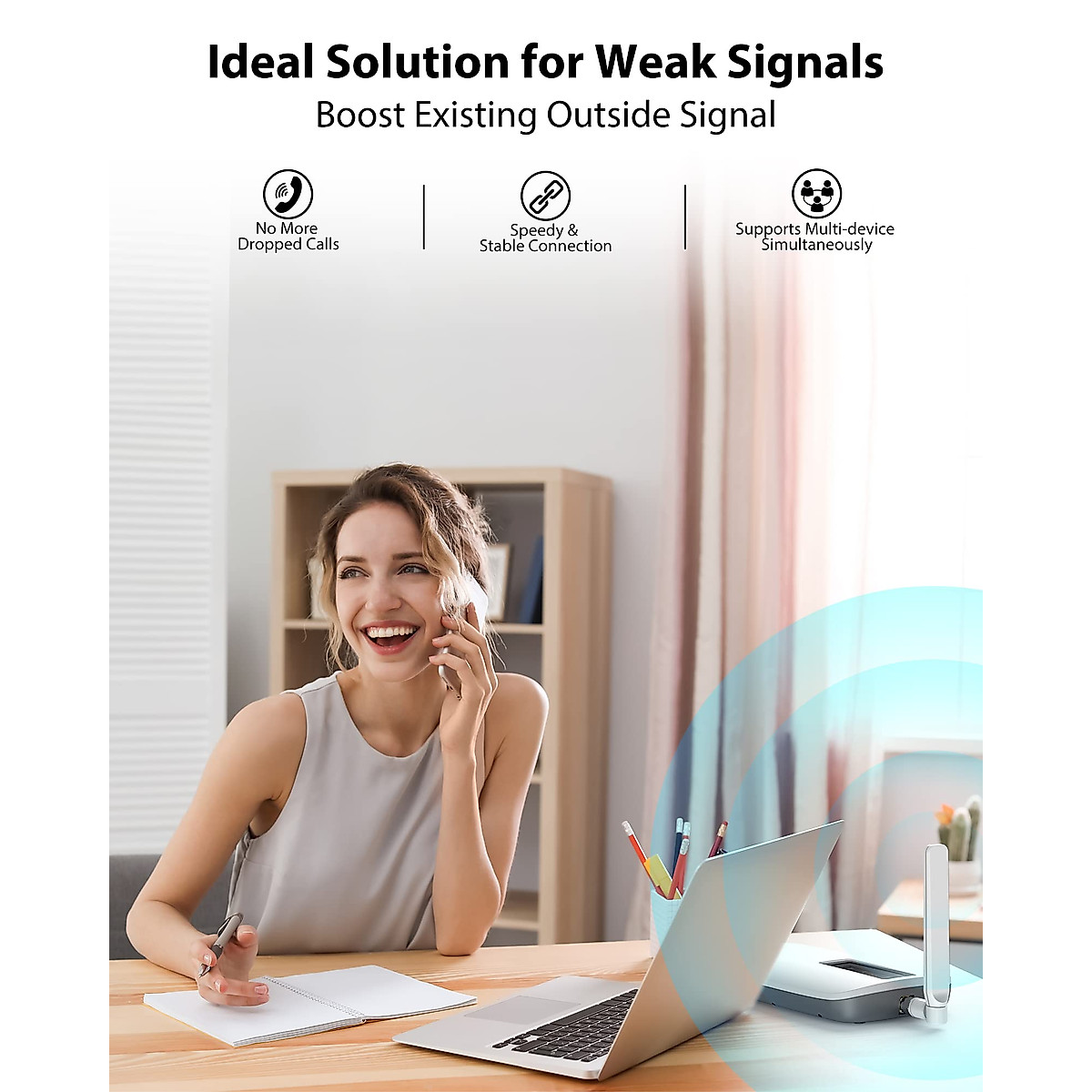 HiBoost Cell Phone Booster for All Carriers| Up to 2000 Sq Ft| Cell Signal Booster Display Screen| High Power Outdoor Receiving Antenna|for 5G/4G/3G LTE |App Service + Install|FCC Approved