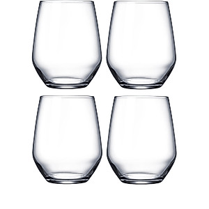 Circleware Basic Stemless White-Red Wine Drinking Glasses, Set of 4, 16 ounce, Limited Edition Glassware