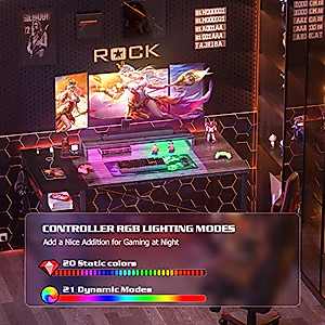 armocity Computer Desk with LED Lights, Gaming Desk with Power Outlet and USB, 40 Reversible Laptop Table with Moveable Monitor Stand, Small Desk for Small Spaces, Office, Gaming Room, Grey and Black