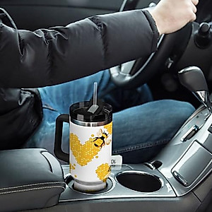 pnyoin Honey Bee Yellow Insulated Tumblers With Handle And Straw 30 oz Stainless Steel Tumbler Cups With Lid Leakproof BPA-Free Water Bottle,Cup Holder Compatible for Travel