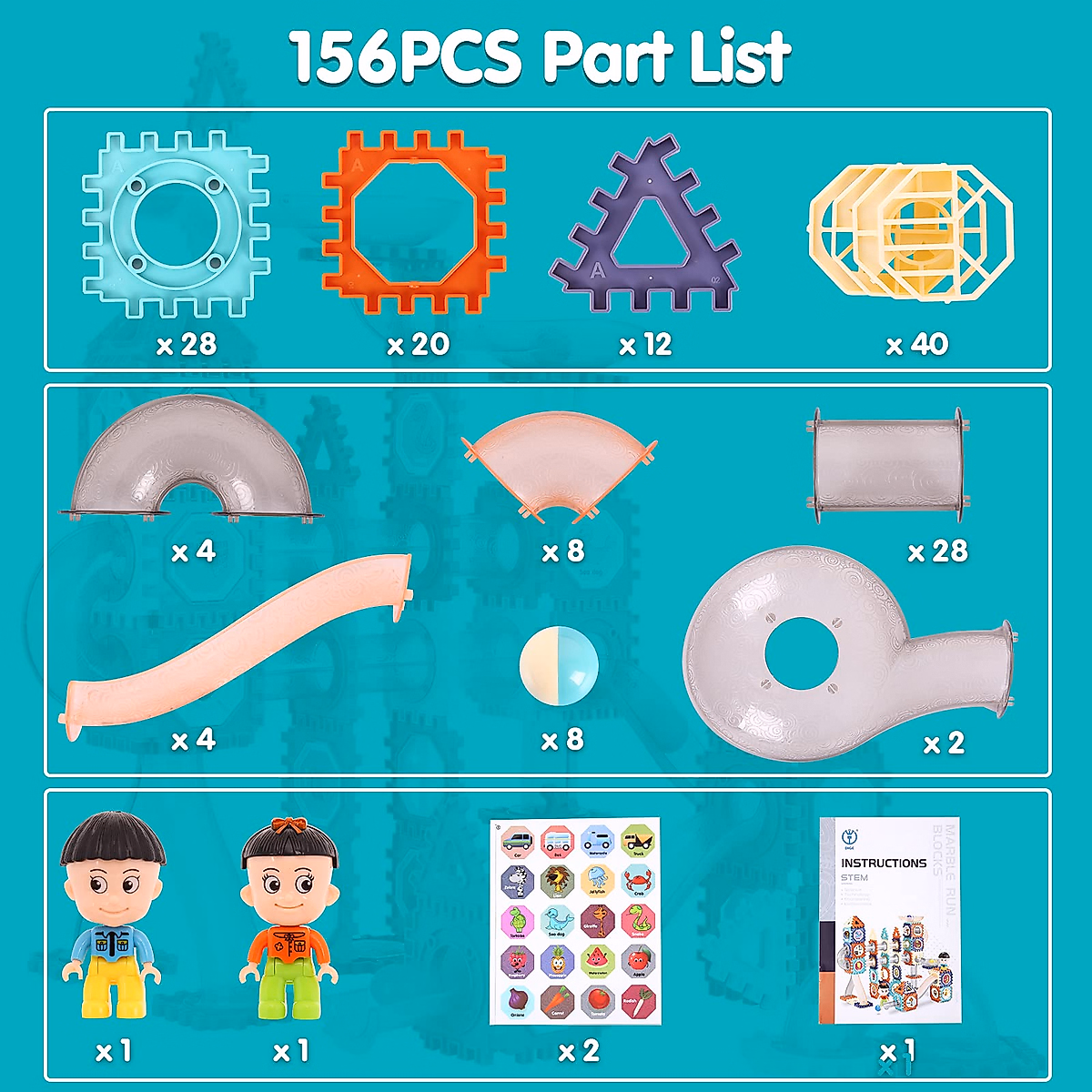 Moonsteps STEM Building Blocks Set for Kid, 156pcs Snap Tiles Building Toys for Kids Ages 4-8, Early Educational Building Kit for Girls & Boys, Christmas Birthday Gift for Toddler/Boy/Girl