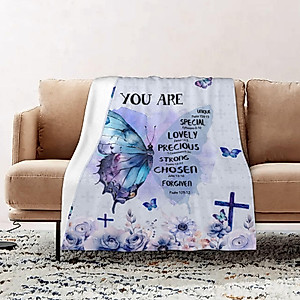 Christian Blanket for Inspirational Gifts, Christian Birthday Butterfly Gifts for Kids Girls, Purple Floral Butterfly Blanket for Bible Verse Gifts, Soft Plush Prayer Blanket for Couch 40x50 Inches