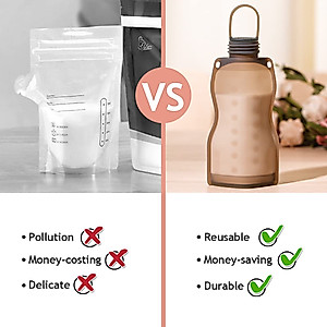 haakaa Silicone Breastmilk Storage Bag 5pk & Blush Silicone Cleaning Brush Set.