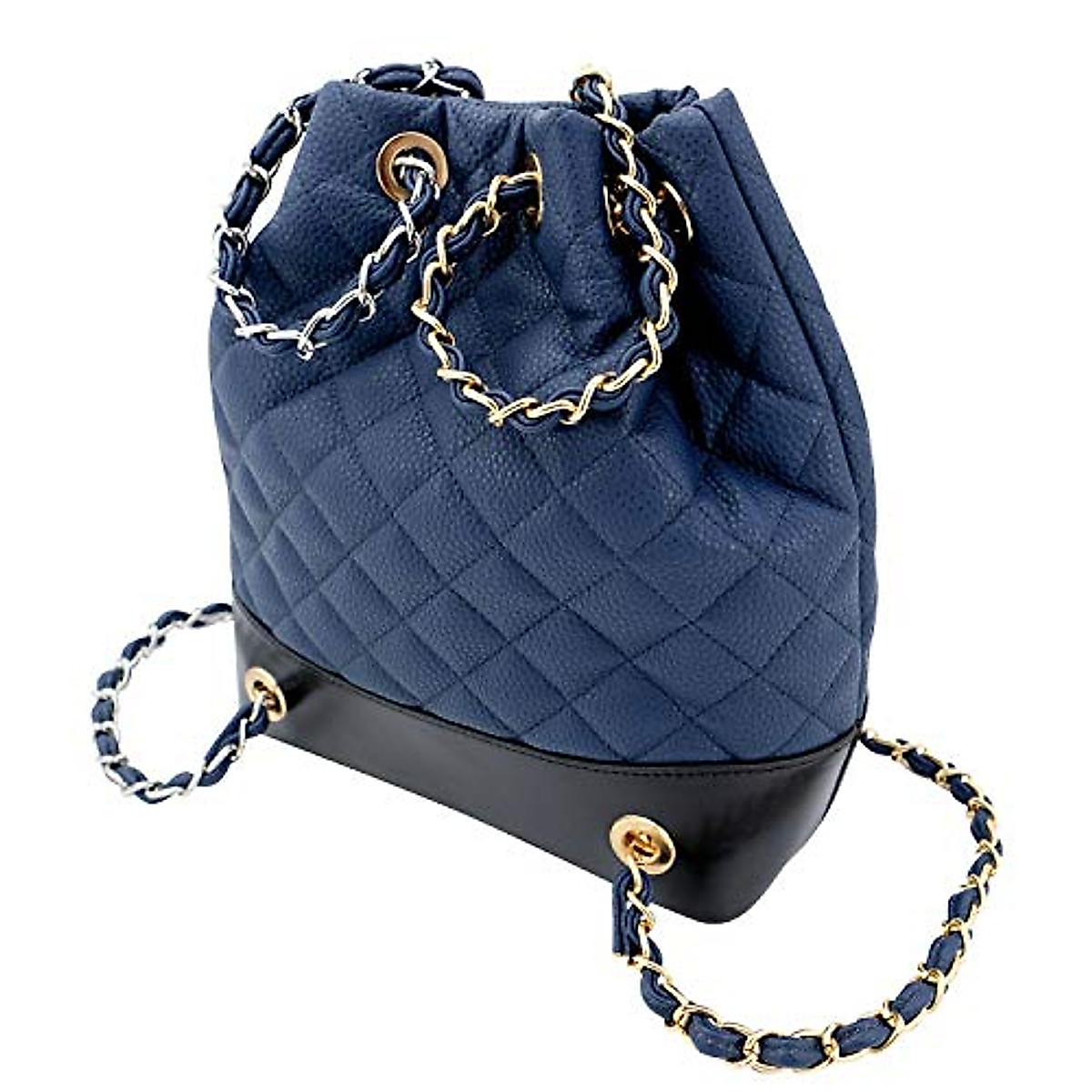 Womens Small Quilted Vegan Leather Hobo Backpack Satchel Fashion Casual Travel Shoulder Bags Crossbody Purse Daypacks Mini Bucket Bag (Navy)