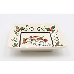 Fine Ceramic Santa Flying Airplane Square Dessert Appetizer Plates Set of 3 (3 pieces Set), 5-1/2"