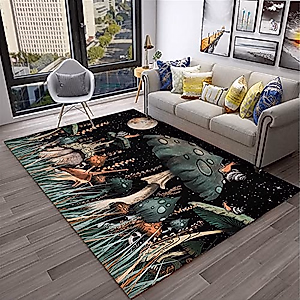 LGGQQW Trippy Area Rug Mushroom, Fairy Carpet Moon and Star Rug Snails Fantasy Area Rug for Bedroom Livingroom Plants and Leaves Home Decor, 20inch x 32inch