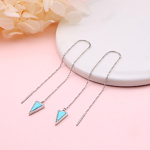 Threader Earrings Triangle Earrings Sterling Silver Created Turquoise Dangle Drop Long Chain Earring for Women Thread Earrings (turquoise)