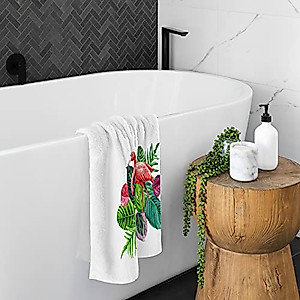 ALAZA Pink Flamingo Hand Towels for Bathroom Set of 2 Fingertip Towel Face Towel, 100% Cotton Soft Absorbent Tropical Decorative Bath Towels 15.5x29.5 inch