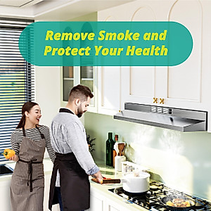 FIREGAS Range Hood 36 inch Under Cabinet, Ducted/Ductless Convertible Kitchen Hood, Stainless Steel Vent Hood with LED Light,2 Speed Exhaust Fan, Silver