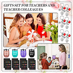 Didaey 48 Pcs Teacher Appreciation Gift Bulk Thank You Teacher Gift for Women 12 oz Wine Tumbler Coffee Mug with Straw Lid Mini Notepad Keychain for Teacher Appreciation Retirement Gifts(Multicolor)