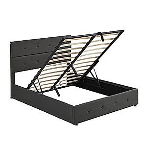 Lift Up Bed with Storage, Platform Bed Frame Full Size with Headboard, Lift Up Storage Bed with, Full Upholstered Bed with Hydraulic Storage System, Grey（Button-Tufted）