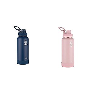 Takeya Actives Insulated Stainless Steel Water Bottle with Spout Lid, 32 Ounce, Midnight Blue & Actives Insulated Stainless Steel Water Bottle with Spout Lid, 32 Ounce, Blush
