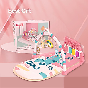 dearlomum Baby Play Mat Baby Gym, Piano Tummy Time Baby Activity Gym Mat with 5 Infant Learning Sensory Baby Toys, Music and Lights Boy & Girl Gifts for Newborn Baby 0 to 3 6 9 12 Months(Pink)