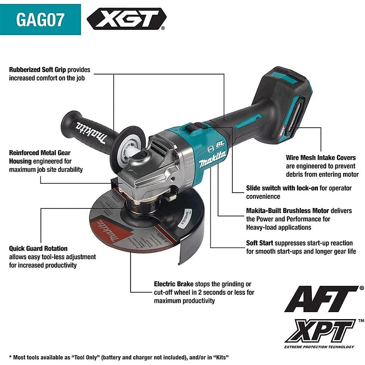 40V max XGT® Brushless Cordless 6" Angle Grinder, with Electric Brake, Tool Only