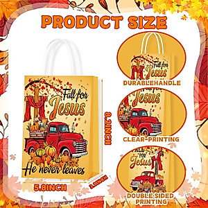 20Pcs Fall for Jesus He Never Leaves Gift Bags,Thanksgiving Gift Bags Pumpkin Autumn Maple Leaf Bible Decorations Christian Religion Gift Bags for Autumn Thanksgiving Day Party Decorations Jesus Party Supplies Gifts
