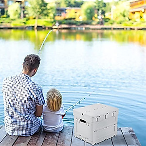 Kirumie Camping Folding Table with Storage Camping Box, Folding Storage Box with Lid, Chuck Box, Camping Storage Box Portable Compartment for Camping, Fishing, Home Party, Picnic, Indoor, 24L, Grey