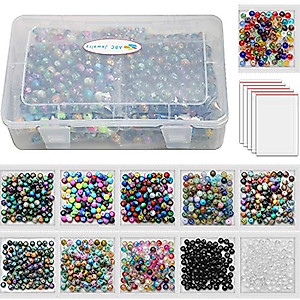 Glass Beads for Jewelry Making,1100Pcs 83 Different Round Beads Include Crystals & Gemstone Beads, Crackle & Patterns Beads, Spacer Beads for DIY Bracelet Earring Necklace (8mm)