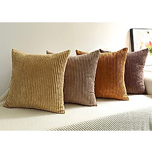 MEKAJUS Pack of 4 Pillow Covers 18x18 Brown Decorative Throw Pillow Covers Soft Corduroy Solid Pillow Covers Modern Decor Square Cushion Covers for Couch Sofa Bedroom Car Living Room (Brown)