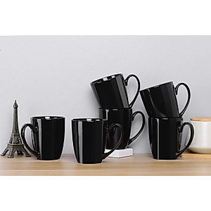 MIWARE 13 Ounce Porcelain Mugs, Set of 6, Tea and Coffee Mug Set, Black (BLack, 13OZ)