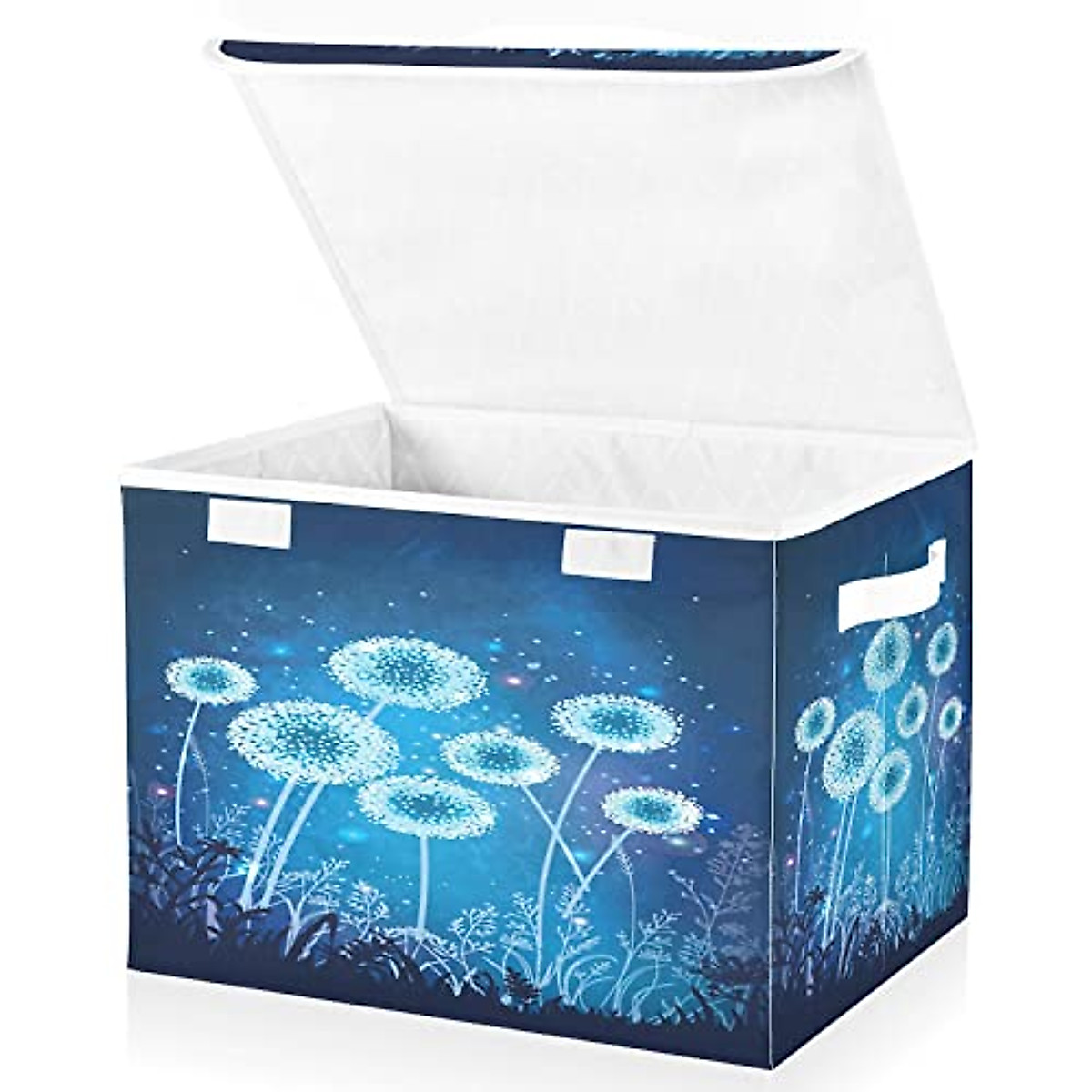 Kigai Magic Blue Dandelion Storage Basket with Lid Collapsible Storage Bin Fabric Box Closet Organizer for Home Bedroom Office 1 Pack