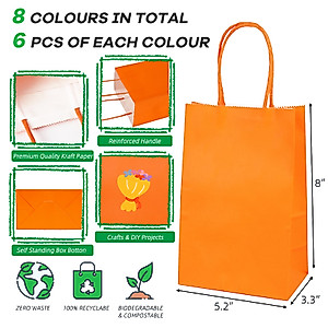 TOMNK 48 Pieces Small Gift Bags, 8 Colors Kraft Paper Party Favor Bags Bulk, Goodie Bags with Handles for Kids Birthday, Wedding, Baby Shower, Crafts, Party Supplies