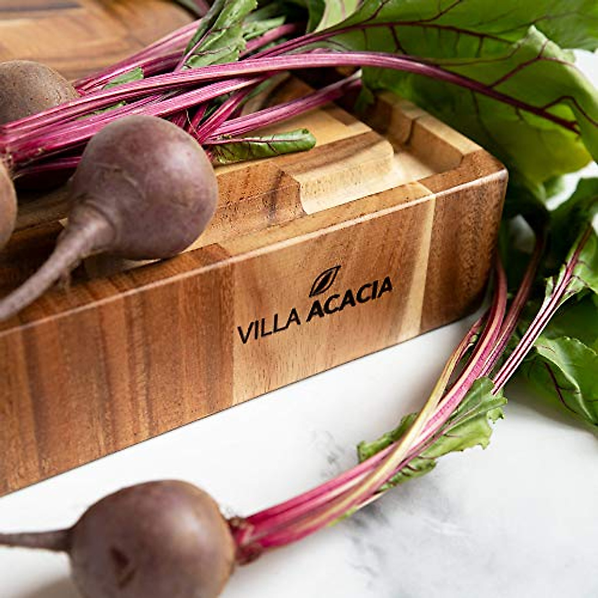 Villa Acacia Large Wood Cutting Board with Juice Groove, 2.5 Inch Thick, 17x12 Inch End Grain Block