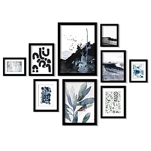Americanflat 9 Piece Black Framed Gallery Wall Art Set - Abstract Indigo Landscapes