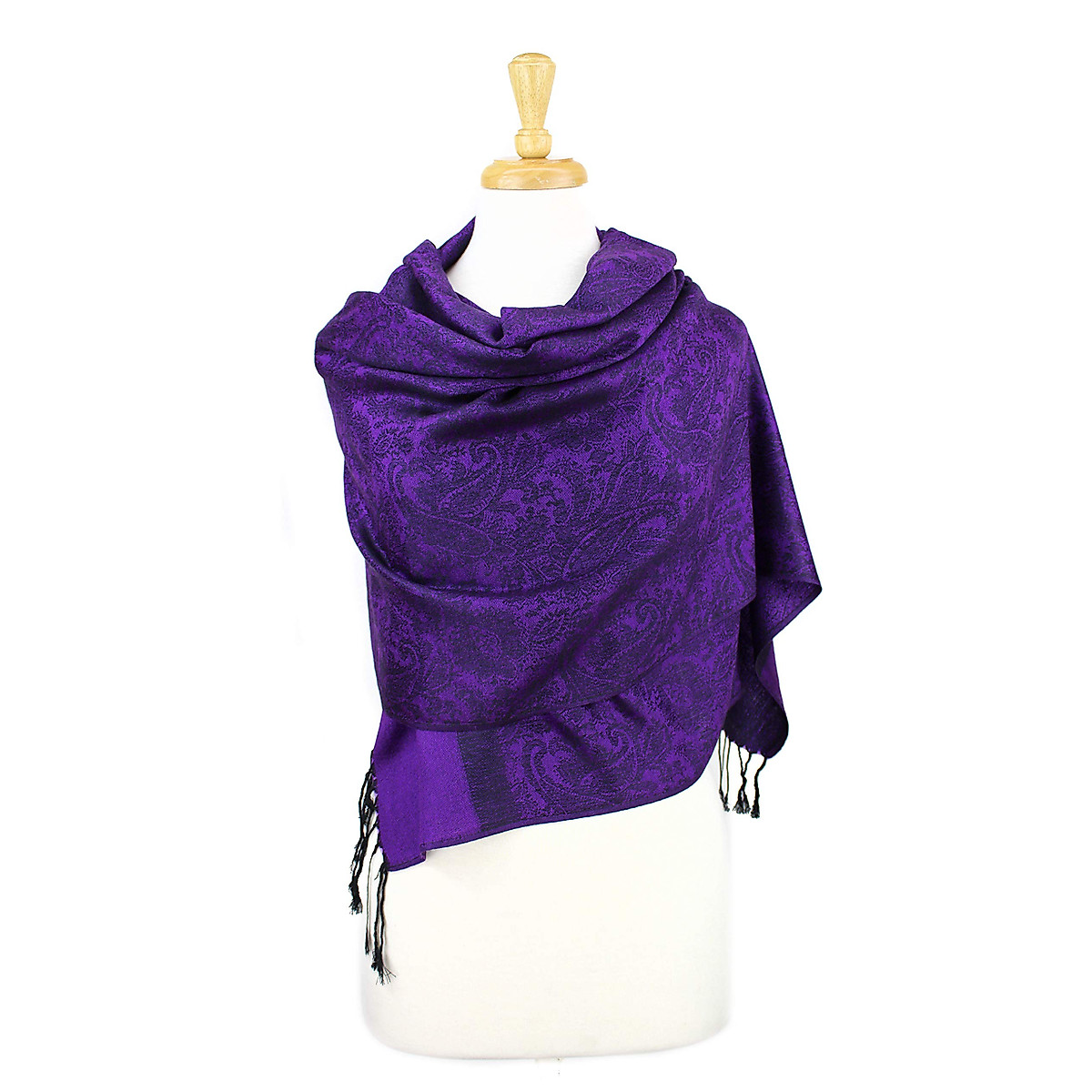 PASKMLNA Paisley Jacquard Pashmina Shawl Wrap Scarf Stole (Purple-black01872)