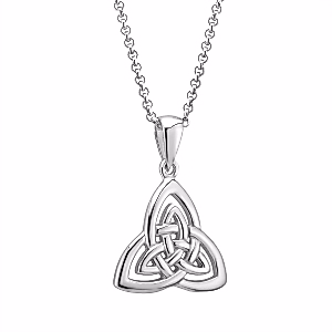 Biddy Murphy 925 Sterling Silver Trinity Celtic Knot Necklace for Women, 7/8" x 5/8" Inch Triquetra Triangle Pendant, Fine Irish Jewelry, 20" Inch with 2” Inch Extension Chain, Made in Ireland