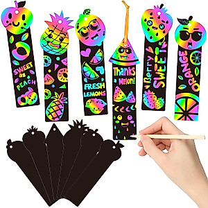 Haooryx 60Pcs Fruits Scratch Rainbow Bookmarks, 6 Style Hawaii Tropical Fruit DIY Magic Scratch Cards Bookmark Gift Tag Paper Art Craft Kit for Summer Theme Party Favor School Classroom Craft Supplies
