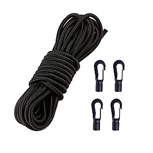1/4" x 10' Elastic Bungee Shock Cord - Kayak Stretch String Rope with Bungee Shock Cord Hook Suitable for Boat Camping Accessories, Exercise, Fitness and Outdoor Enthusiasts (10 Feet Rope + 4 Hooks)