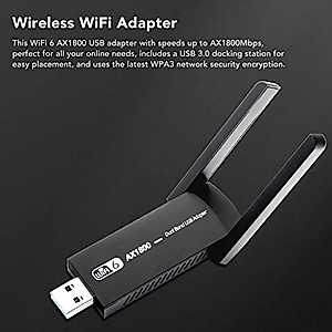Asixxsix USB WiFi 6 Adapter, USB 3.0 WiFi Dongle Dual Band 5Ghz/2.4Ghz igh Gain Dual Antennas Wireless Network Adapter Plug and Play USB Network Card for PC Desktop Laptop Windows 7/10/11