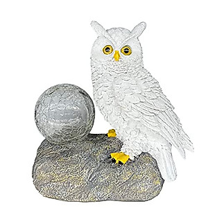 ARTCOS Garden Solar Lights Outdoor Decorative Pure White Owl Statue with Crackle Glass Globe LED Lights for Backyard, Lawn, Patio Decoration (Big)