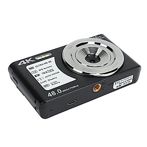 Compact Camera, 48MP Image Resolution Built in Fill Light Compatible 256GB Memory Card Rechargeable Lithium Ion Battery 4K Digital Camera for(Black)