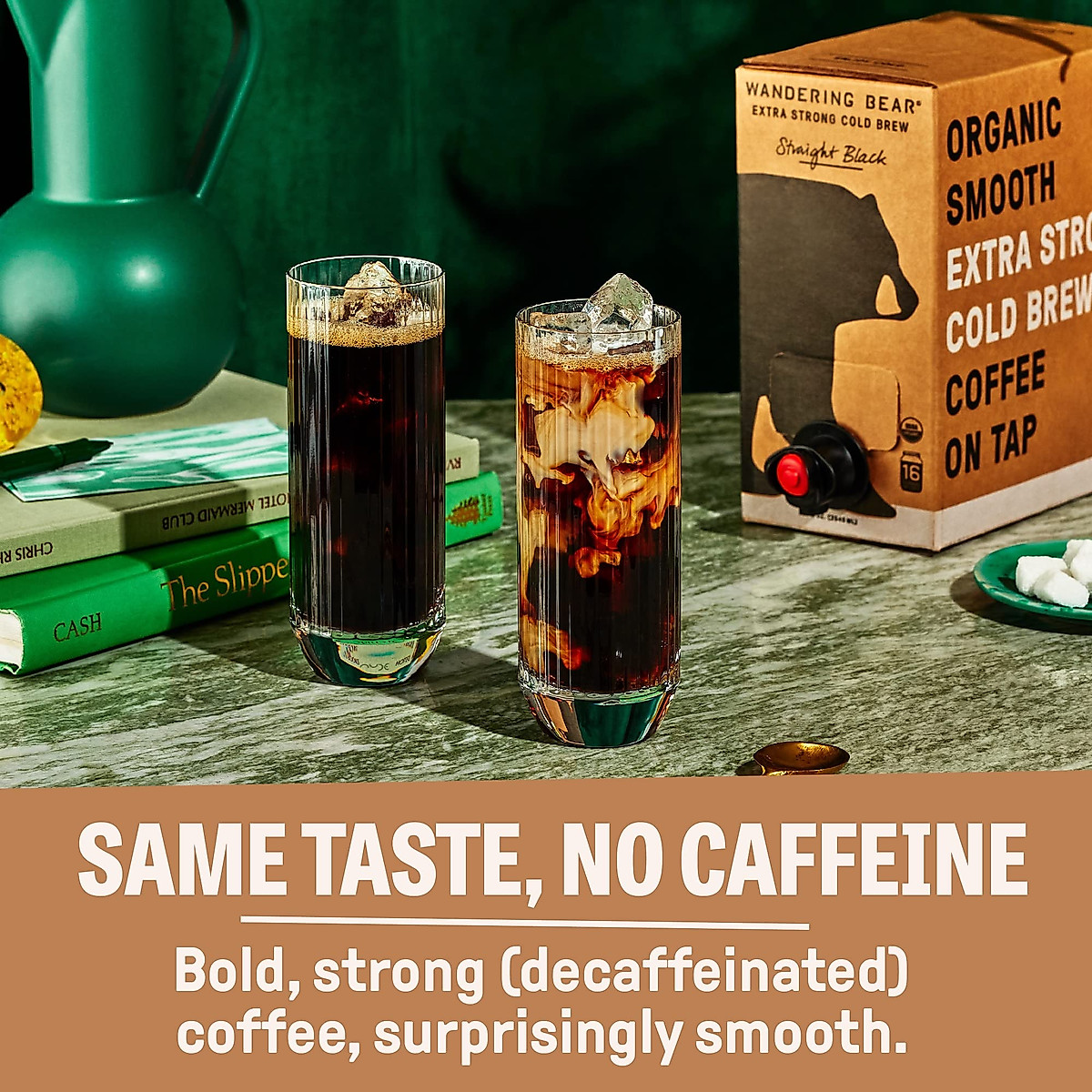 Wandering Bear DECAF Cold Brew Coffee On Tap, 96 fl oz - Extra Strong, Smooth, Unsweetened, Shelf-Stable, and Ready to Drink Iced Coffee, Cold Brewed Coffee, Cold Coffee