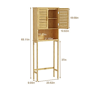 JoanKaren Over The Toilet Storage Cabinet,Bamboo Bathroom Cabinet with Adjustable Shelf and Doors,Freestanding Above Toilet Shelf for Bathroom,Space-Saving Toilet Rack