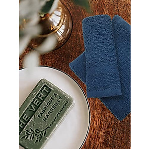 Linteum Textile (12-Pack, 13x13 in, Navy Blue) WASHCLOTHS Face Towels, 100% Soft Cotton