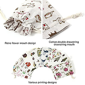 YoungJewl 50PCS Jewelry Burlap Bags with Drawstring Linen Big Roses Flower Pouch Gift Bags for Wedding Favors Party and DIY Craft (4X6Inches)