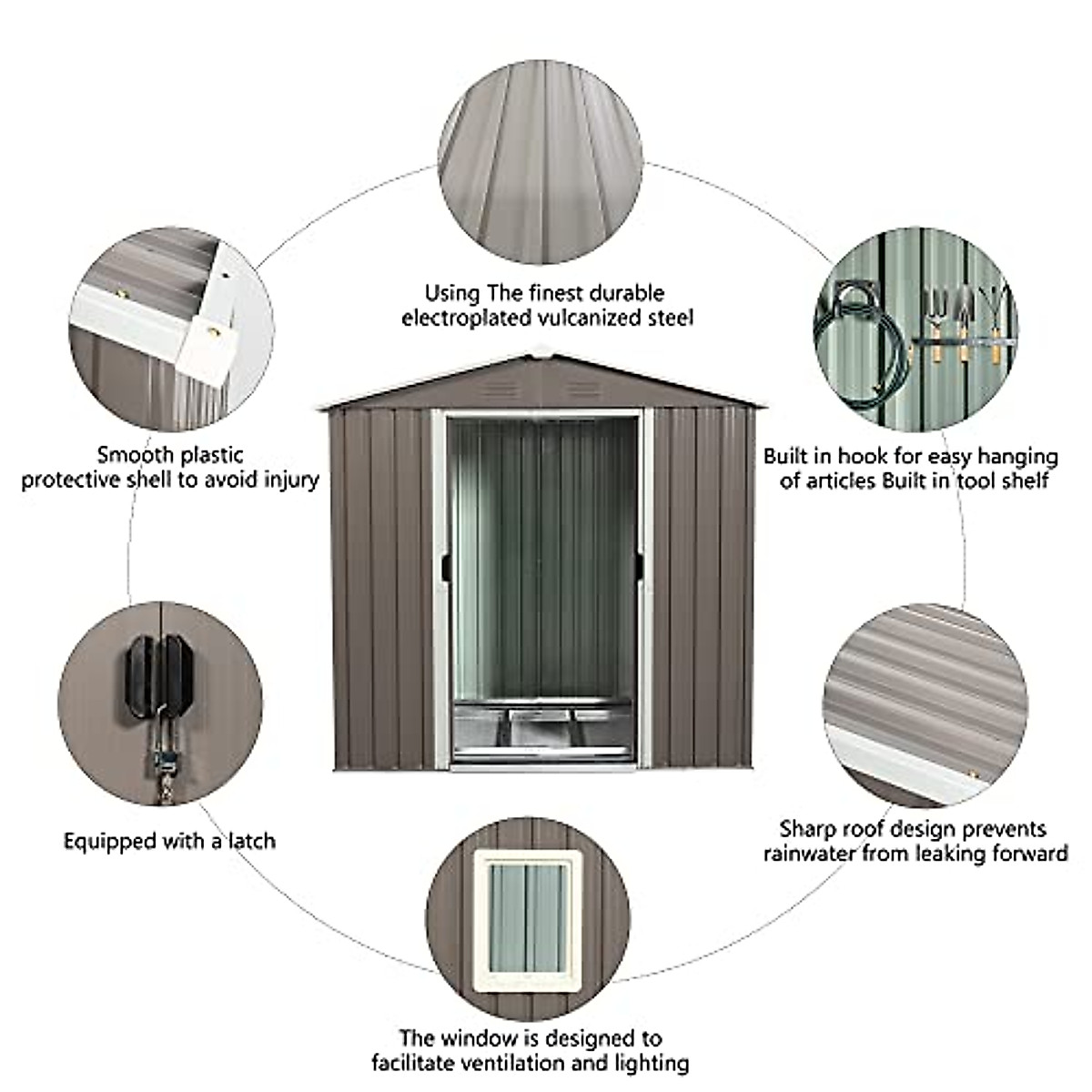 FRANSOUL 6 x 5 FT Outdoor Storage Shed, Metal Outside Sheds/Garden Storage Cabinet with Window and Sliding Doors, Steel Garden Shed Utility Tool Shed with Roof for Backyard Patio Garden Lawn, Grey