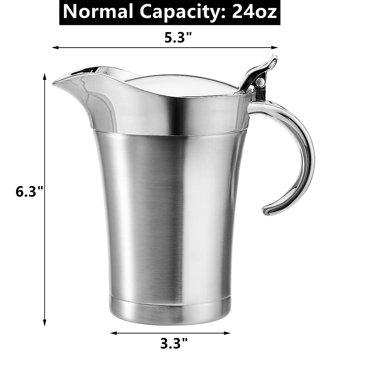 Peohud Gravy Boat, 304 Stainless Steel Double Insulated Sauce Jug with Hinged Lid, 24 Oz Gravy Warmer Pitcher for Home and Kitchen