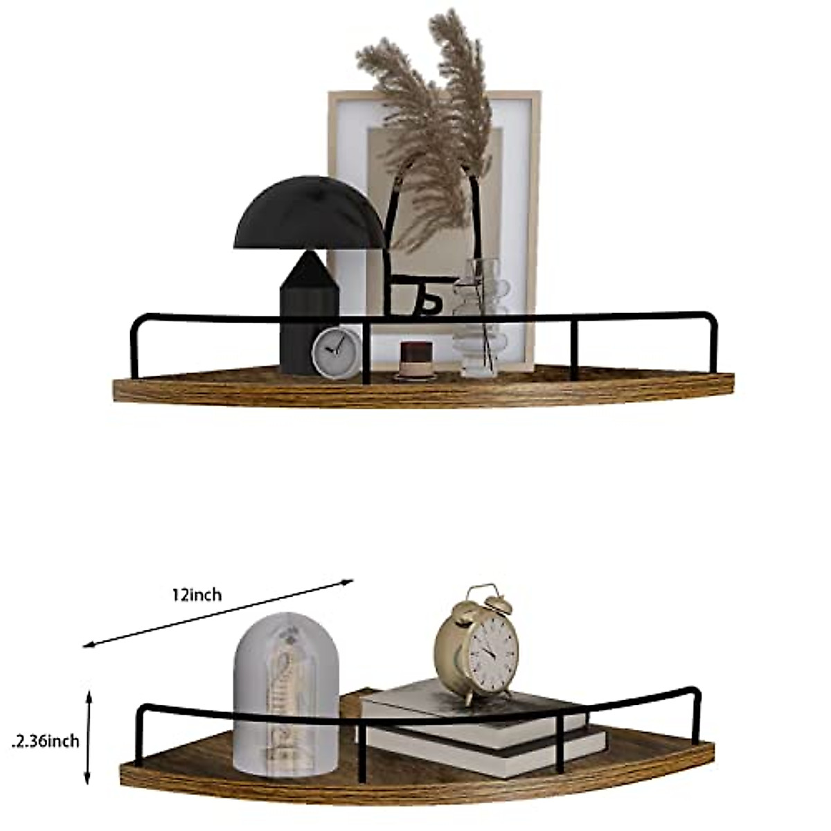 Yelinkws Corner Shelf Wall Mount,Set of 2 Floating Corner Shelves, Corner Wall Shelves with Fence,Rustic Corner Floating Shelves,Wood Corner Shelves(12inch)