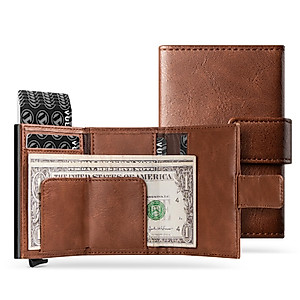 VULKIT Pop Up Wallet, Leather Automatic Credit Card Holder Wallet RFID Blocking Bifold Pocket Wallet with Banknote Slot for Women Men