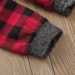ODASIRA Newborn Baby Boy Clothes Fall Winter Infant Outfits Long Sleeve Hoodie Romper + Red Plaid Pants Set Grey 0-3 Months 70cm