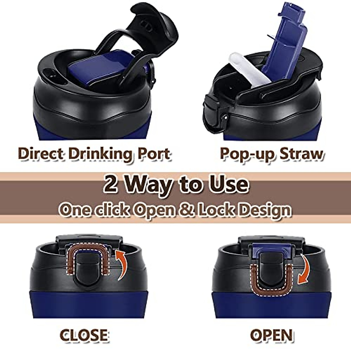 HiKupa Insulated Travel Mug with Straw and Leakproof Lid, Double Wall Stainless Steel, for Hot and Cold Drinks (Pink)