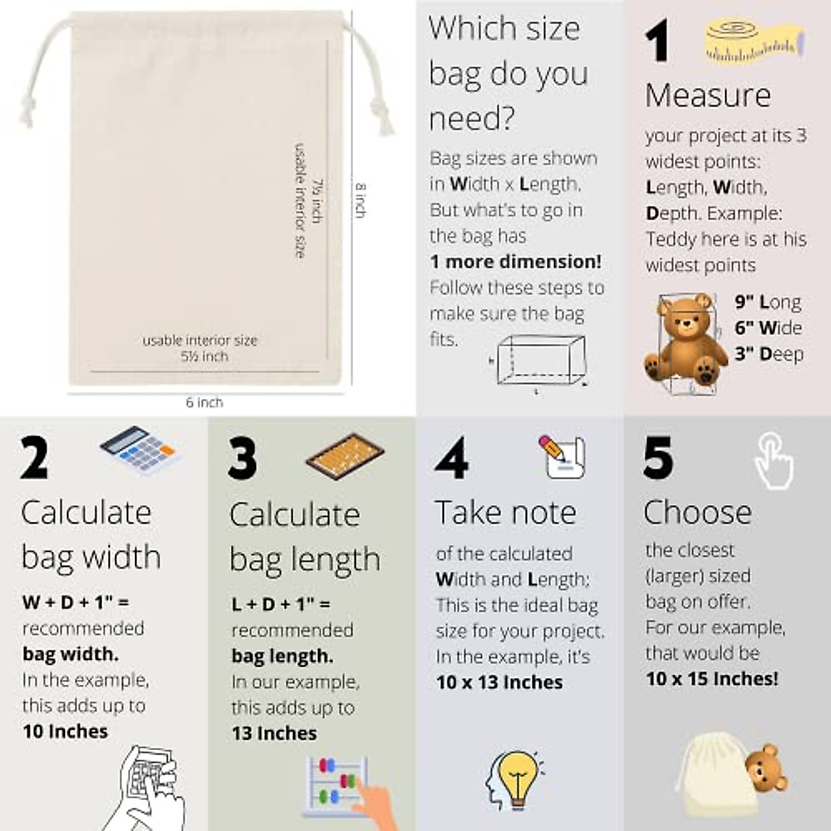 PALTERWEAR Drawstring Bags Bulk Wholesale - Pack of 100 - Size 6 x 8 (Natural Cotton - Double Drawstring)