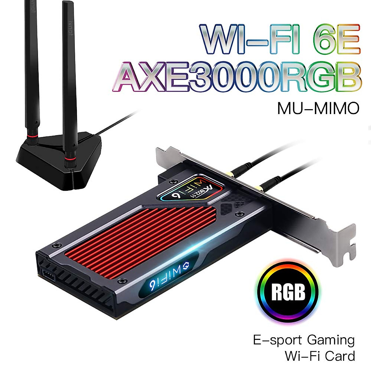 fenvi AX210 WiFi 6E PCI-E WiFi Adapter BT5.2 RGB Gaming 802.11ax ac 160MHz 2.4GHz 5GHz 6GHz Tri-Band 5400Mbps AX210NGW Desktop WiFi Card for PC Windows(Only WiFi 6E Router Antennas Support 6Ghz Band)