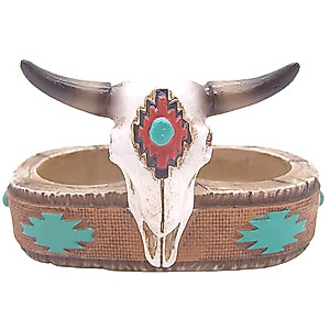 Salt and Pepper Set Holder with a Cow Skull Design, Southwestern Décor, Shakers Included, 4.75 Inches