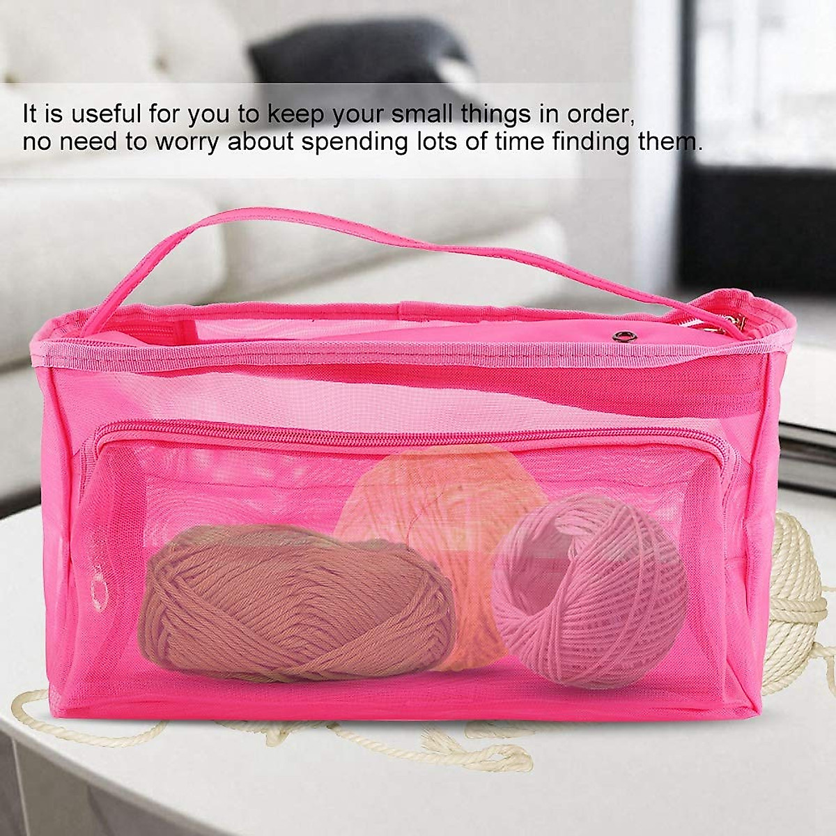 Fdit Knitting Bag Yarn Storage/Portable Tote Crochet 3 Holes Storage Bags to Protect Yarn Prevent Tangling(Rose Red)