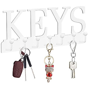 HLWDFLZ Key Holder for Wall - Wall Mounted Key Hangers with 7 Key Hooks, Wall Decorative Organizer Rack for Entryway Mudroom Front Door Kitchen Hallway Office 10 X 4 inches (White Keys)
