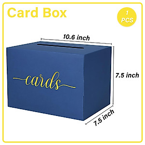 1 Pack Navy Blue and Gold Foil Card Box for Party, Wedding Card Box Gift Cards Receiving Box Money Box for Birthday, Bridal or Baby Showers, Retirement, Anniversary, Graduation, Raffle Ticket Box